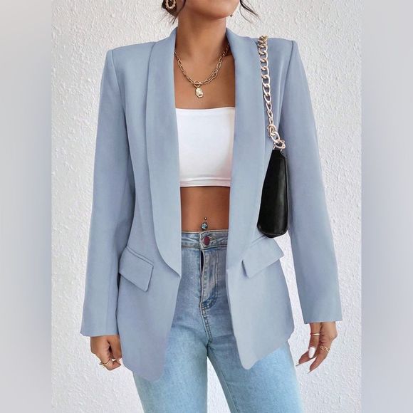 boutique | Jackets & Coats | Misty Bluebusiness Shawl Collar Long ...